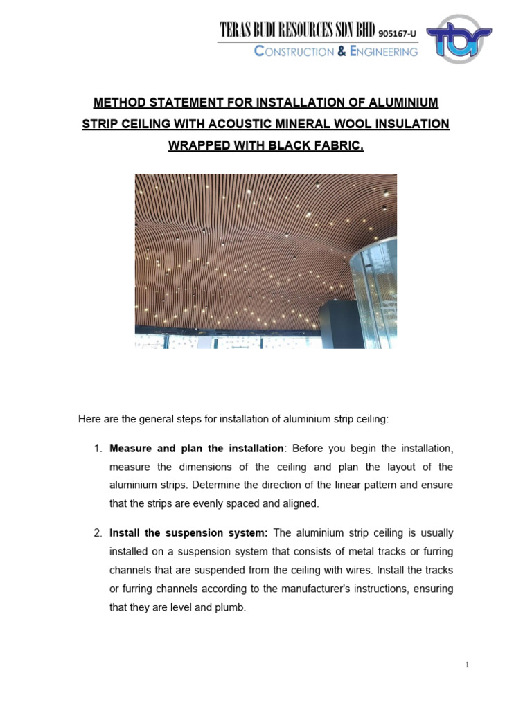 MOS Installation of Aluminium Strip Ceiling | PDF | Home & Garden ...