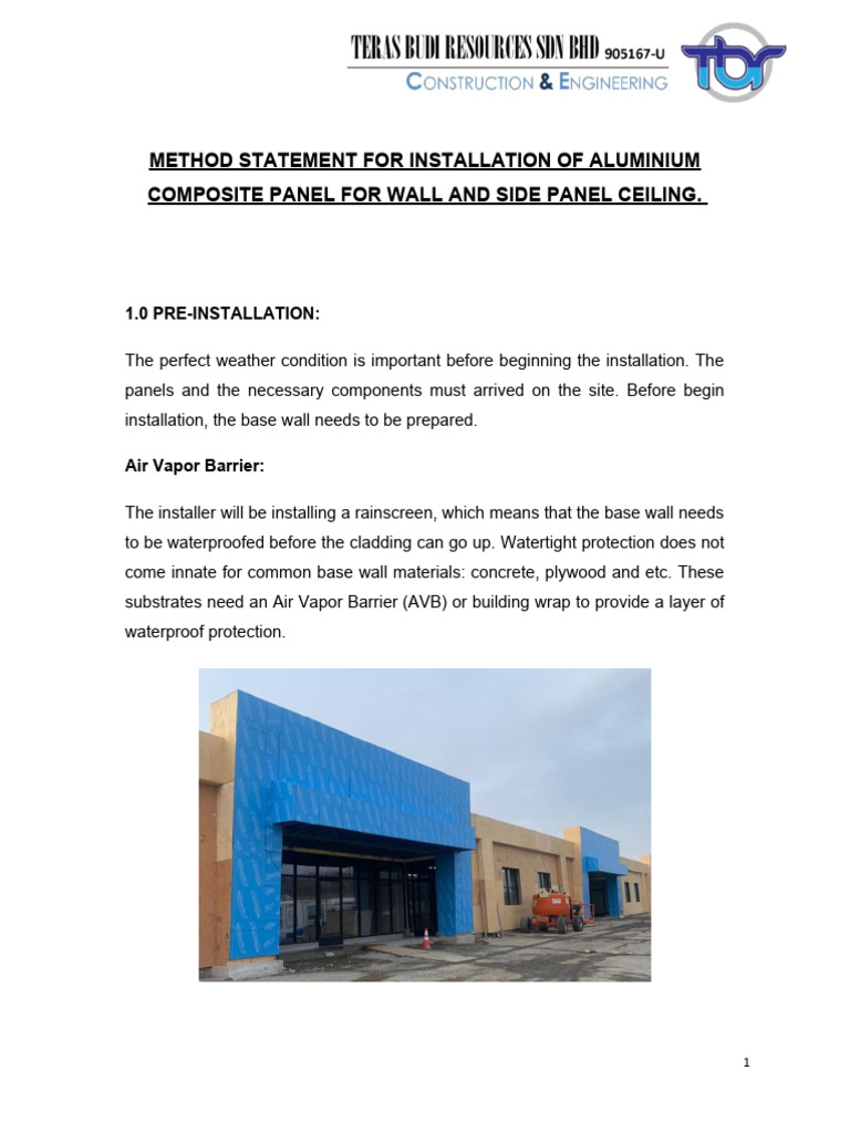 MOS Installation of Aluminium Composite Panel | PDF | Wall | Building Engineering