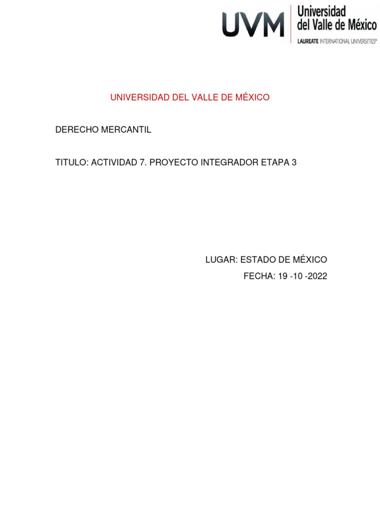 Actividad 7 Proyecto Integrador Etapa 3 Derecho Mercantil | PDF | Contabilidad | Ley común