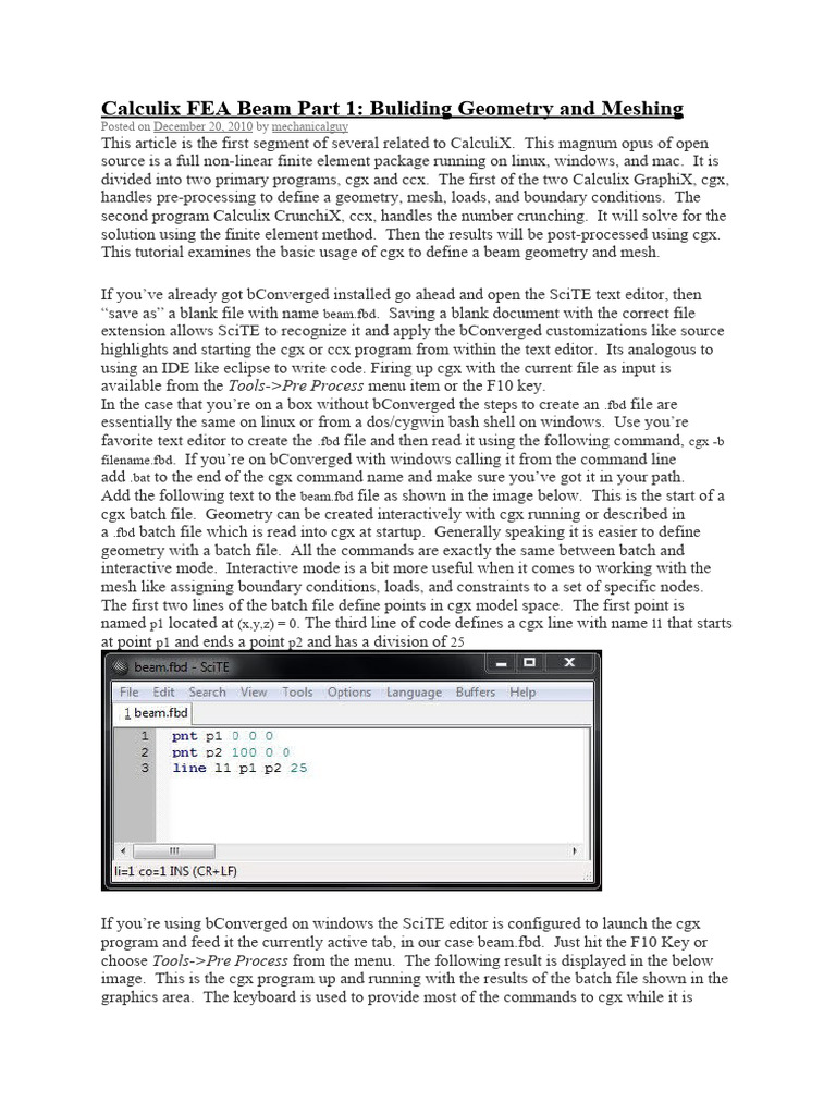 Calculix FEA Beam Part 1 | PDF | Elasticity (Physics) | Young's Modulus