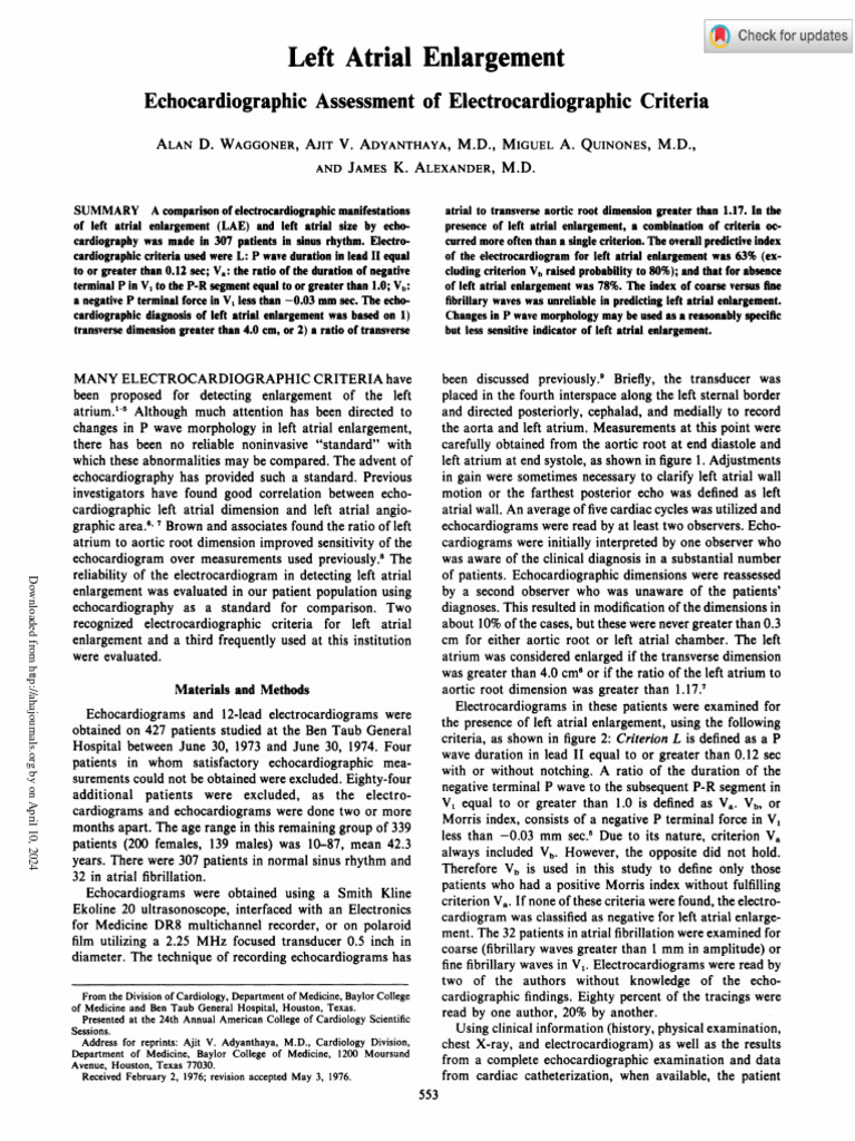 Waggoner Et Al 1976 Left Atrial Enlargement Echocardiographic ...