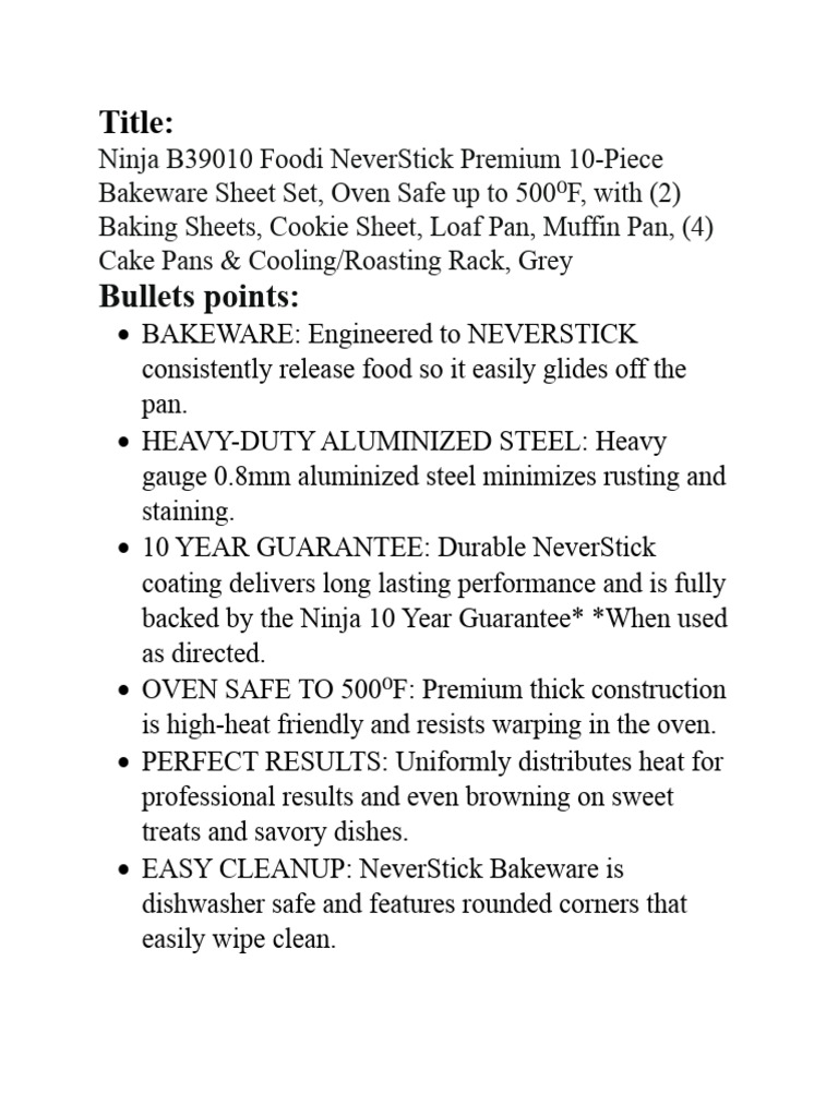 Title:: Bullets Points | PDF | Cookware And Bakeware | Sheet Pan