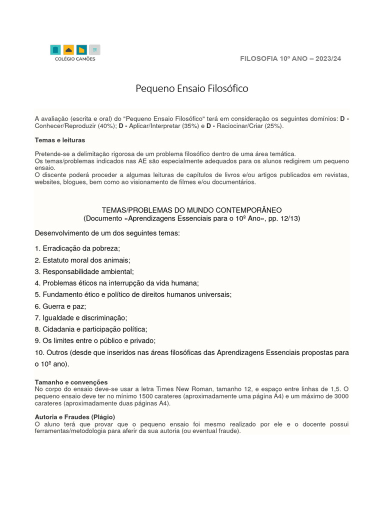 Estrutura - Ensaio - Filosófico - 10º Camões | PDF | Argumento