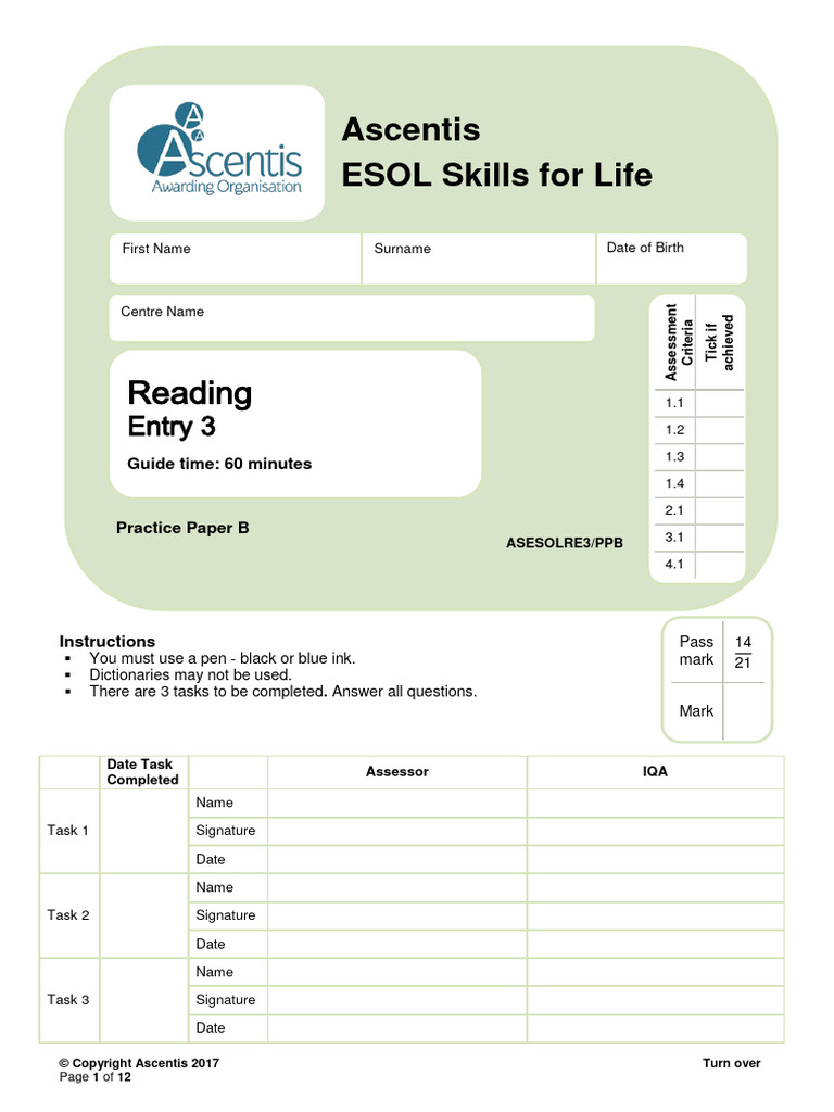 ESOL Entry 3 Reading | PDF | Apprenticeship | Pizza