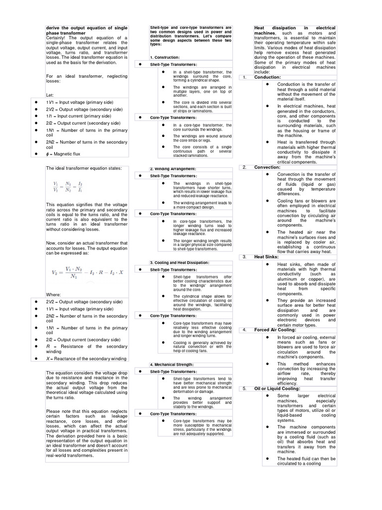 Derive The Output Equation of Single Phase Transformer Heat Dissipation in Electrical Machines ...