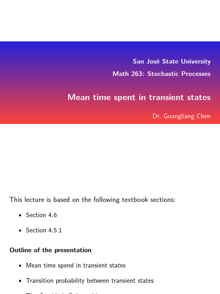 Mean Time in Transient States of Markov Chains | PDF | Markov Chain ...