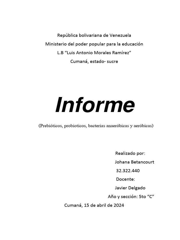 Infrome de Grupo Estable | PDF | Probiótico | Las bacterias