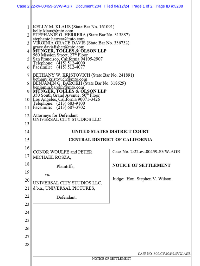 Notice of Settlement | PDF | Settlement (Litigation) | Law Of The ...