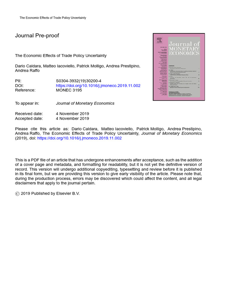 The Economic Effects Of Trade Policy Uncertainty Pdf Macroeconomics