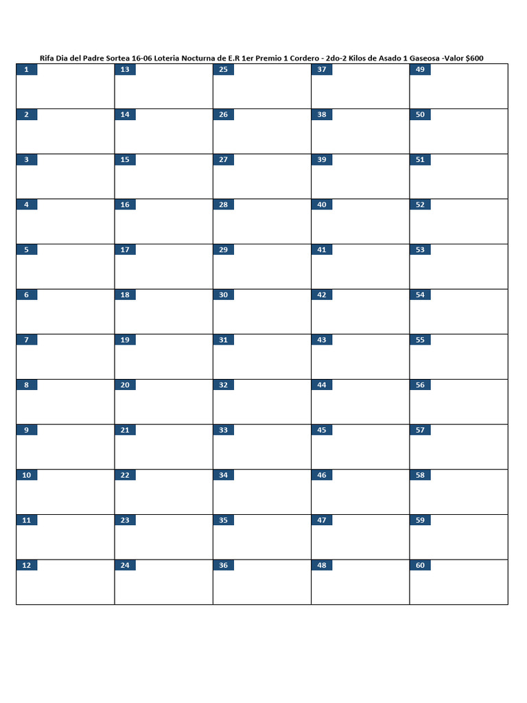Plantilla Rifa 100 Numeros Excel | PDF
