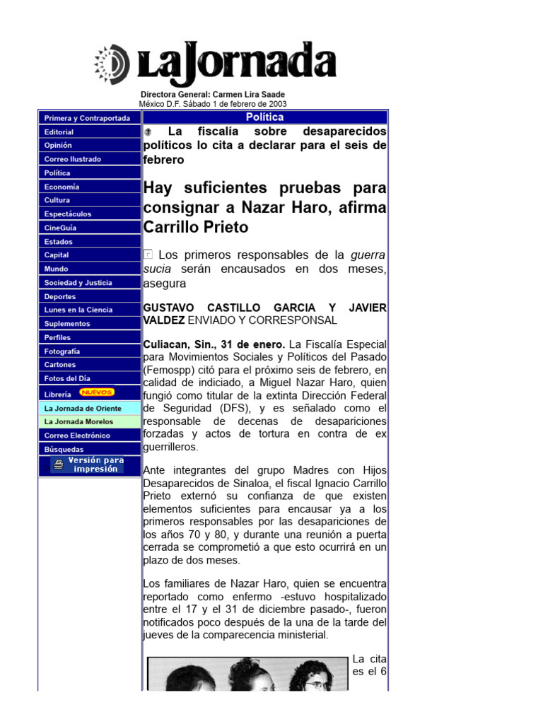 Citación a Nazar Haro por desapariciones | PDF | Política | Ciencias ...