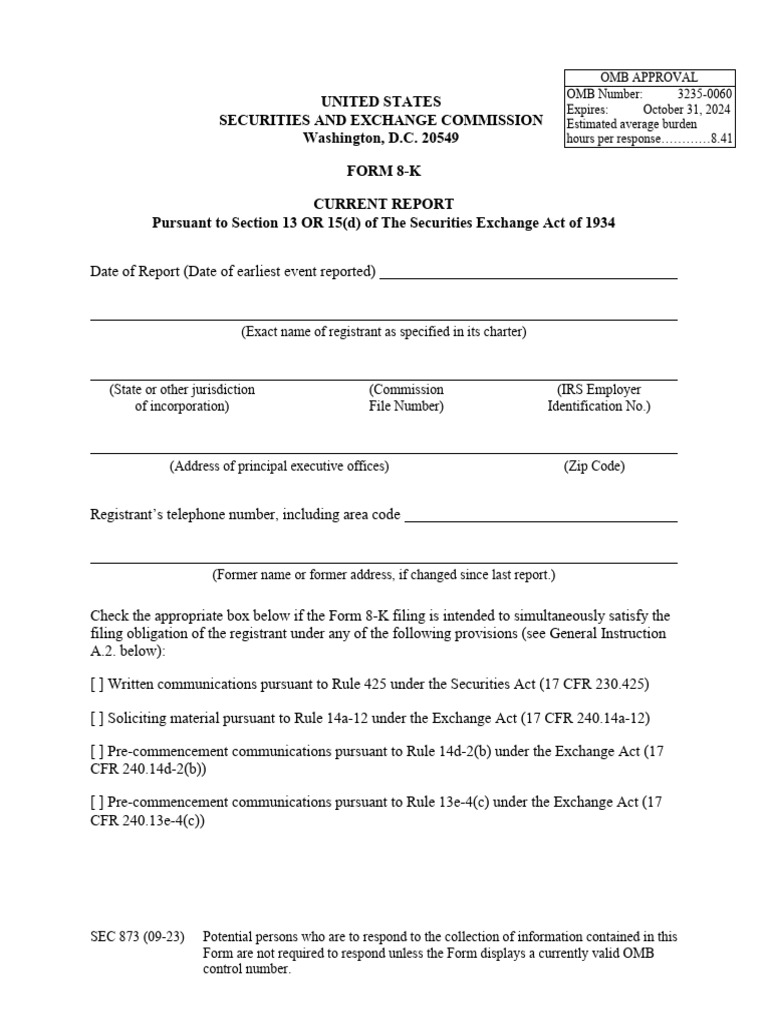 Form8 K | PDF | Regulation S K | Securities Act Of 1933