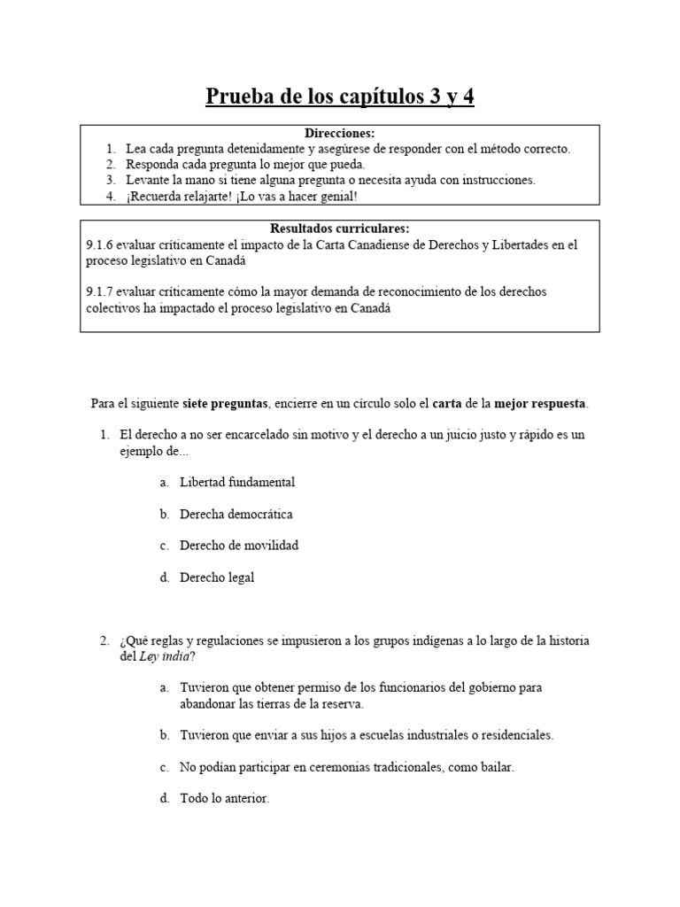 spanish chapter 3 4 quiz | PDF | Canadá | Grupo minoritario
