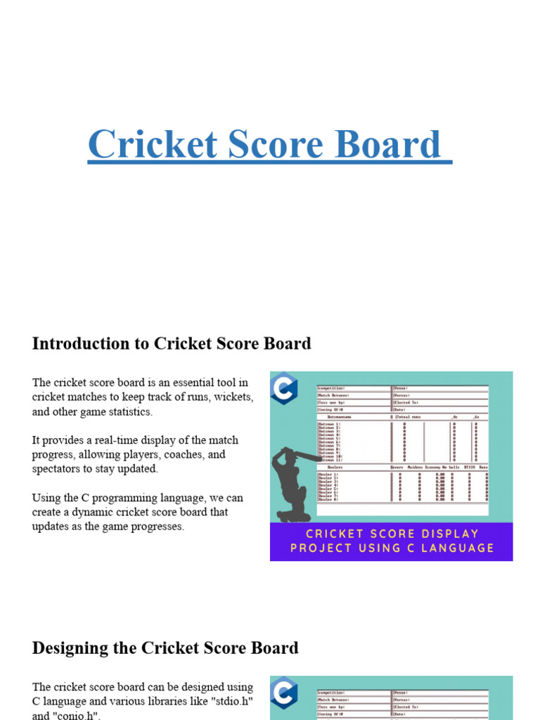 Cricket Score Board by Using C Language | PDF Cricket Score Board by Using C Language | PDF