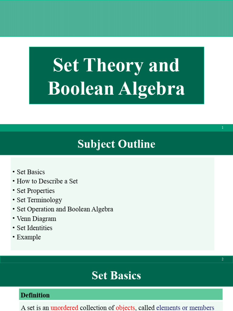 Set Theory and Boolean Algebra | PDF | Set (Mathematics) | Mathematics