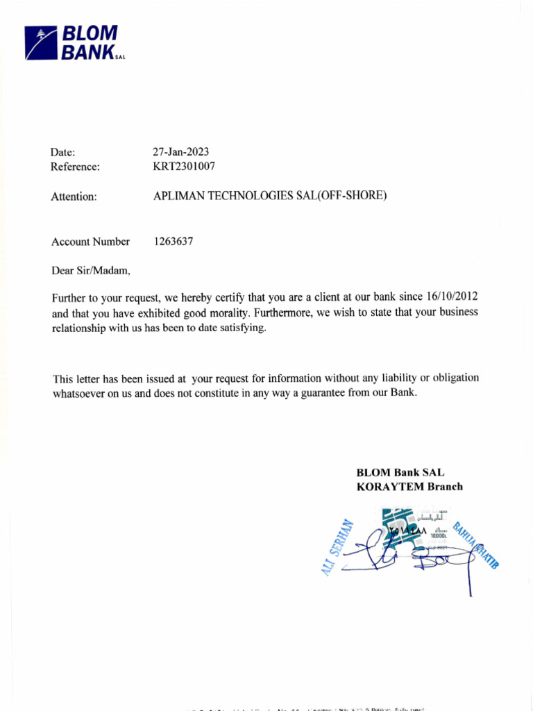 Blom Bank Good Morality | PDF