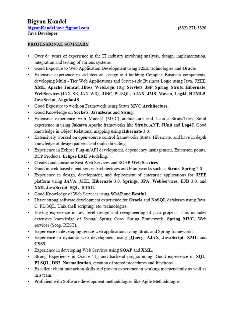 Bigyan Kandel - JavaResume | PDF | Spring Framework | Web Service