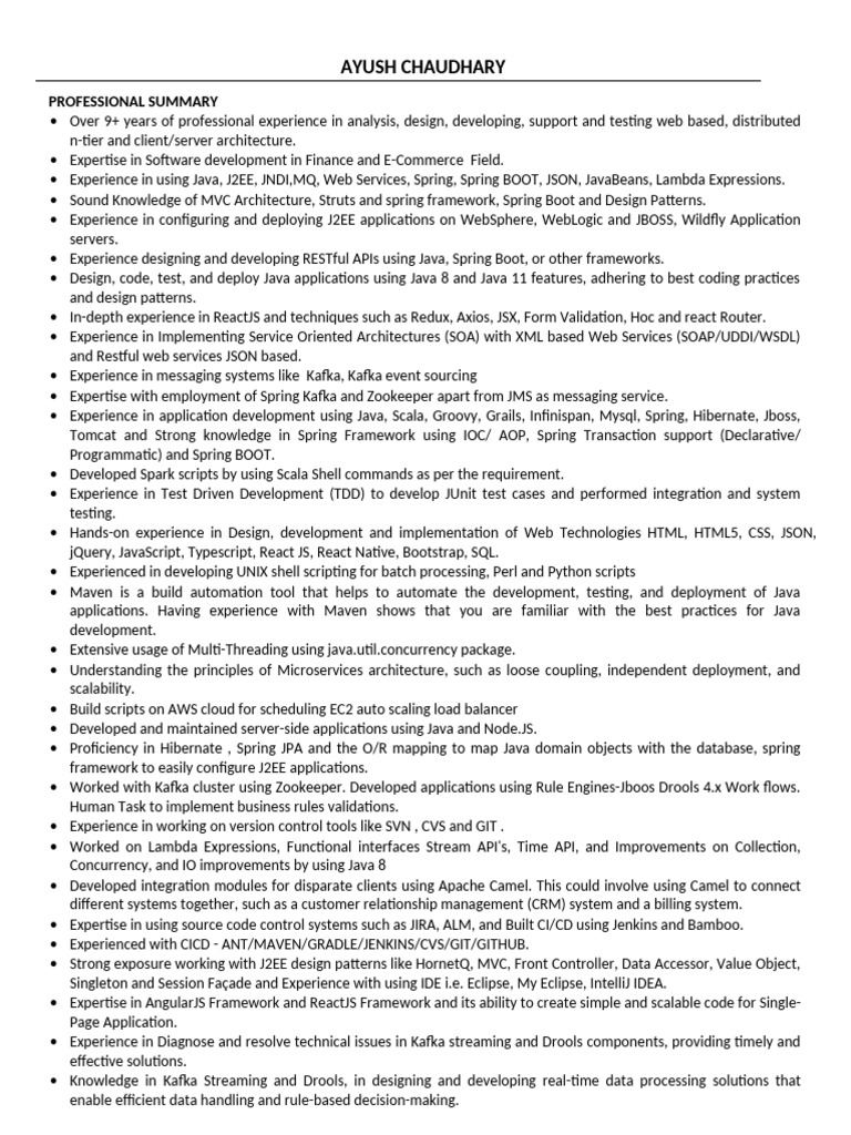 Ayush Resume Pdf Spring Framework Web Service