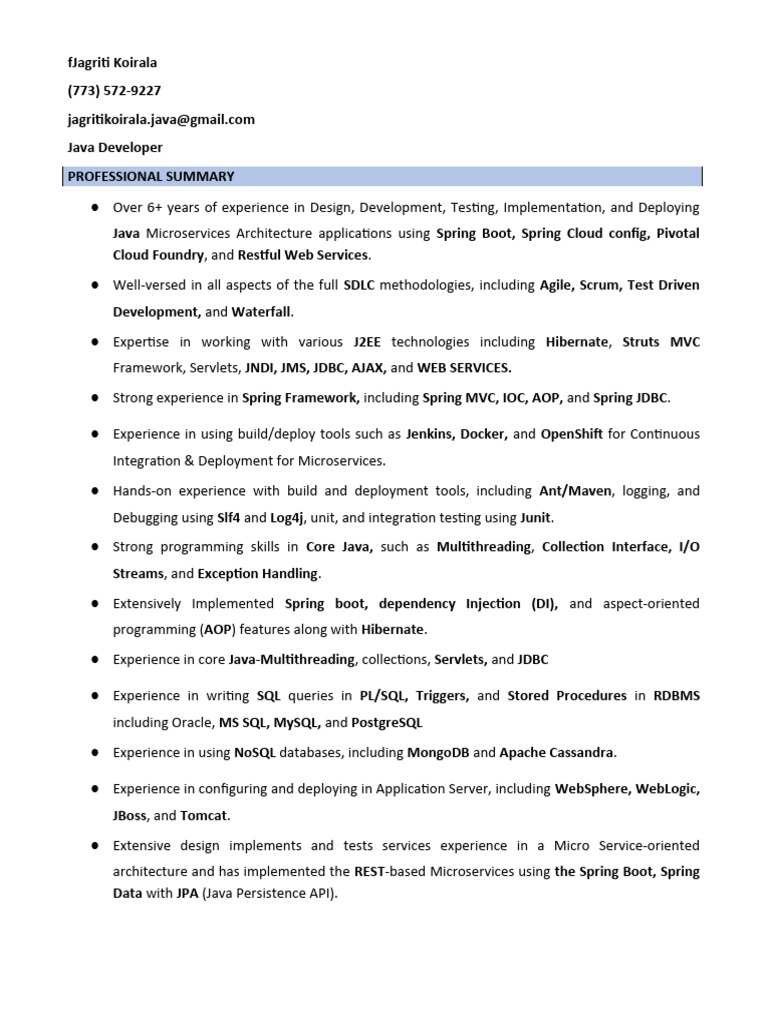 Jagriti Koirala-JavaResume | PDF | Spring Framework | Java Platform