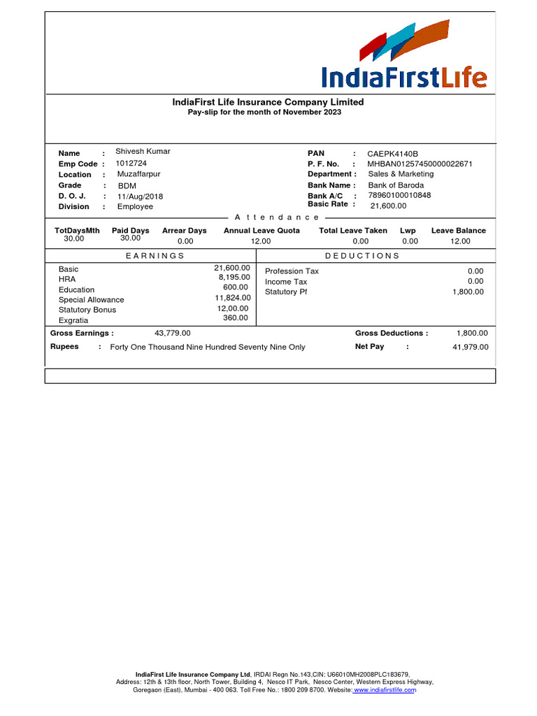 November 2023 Pay Slip Summary | PDF | Economies | Government Finances