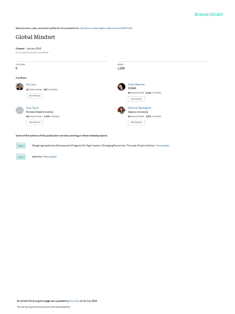 Levy O et al, 2015,Wiley,Global Mindset | PDF | Mindset | Leadership