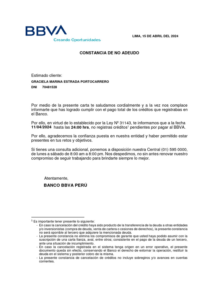 Carta de No Adeudo | PDF