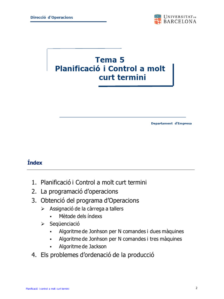 Cat - Dossier Tema 5 Planificació I Control A Molt Curt Termini | PDF