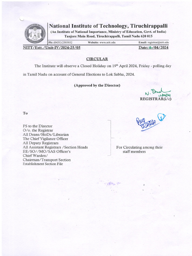 Holiday Circular 19.4.2024 | PDF