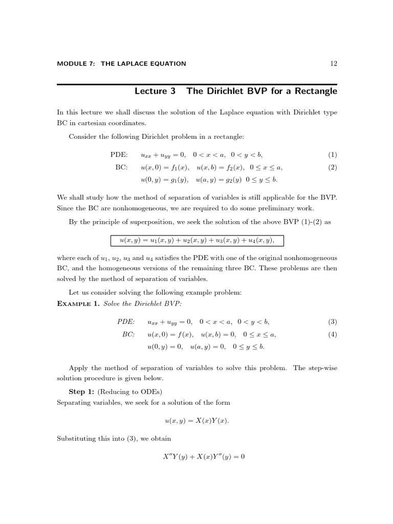 The Dirichlet BVP For A Rectangle: U U (X, 0) F U (X, B) F X A, U (0, Y ...