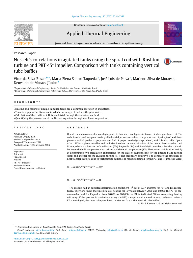 Nusselt Correlations for Agitated Tanks | PDF | Heat Transfer ...