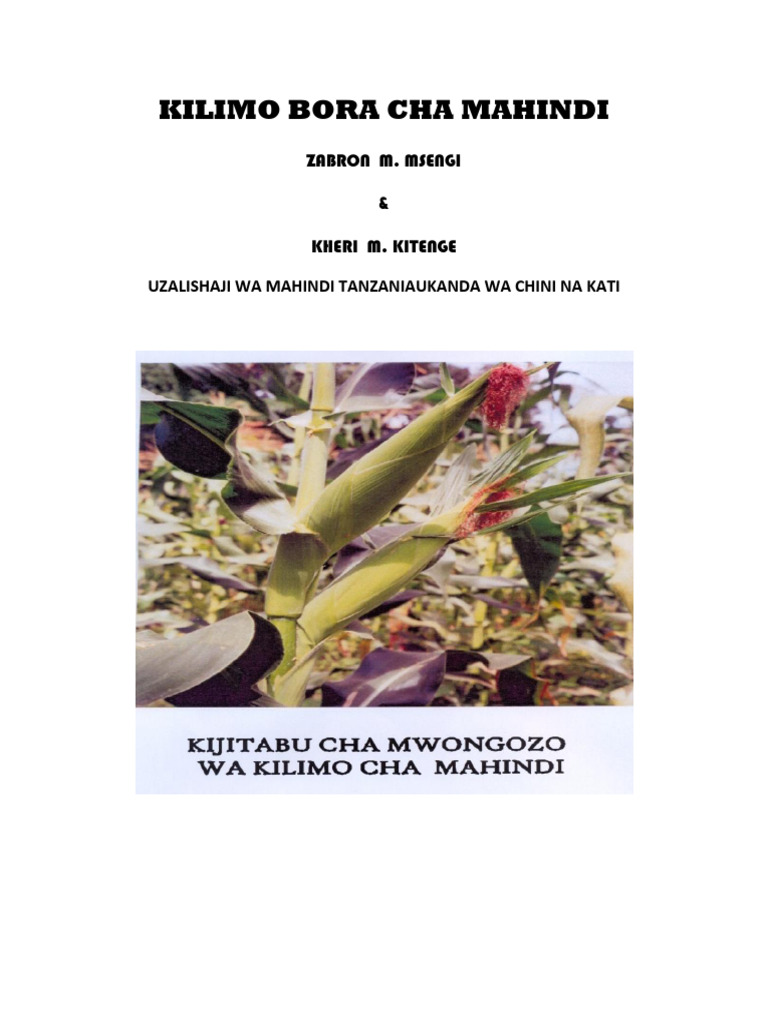 Kilimo Bora Cha Mahindi: Uzalishaji Wa Mahindi Tanzaniaukanda Wa Chini Na Kati | PDF