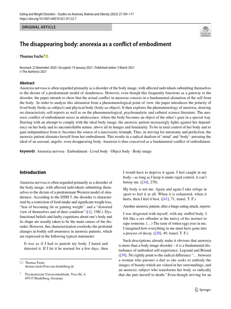 The disappearing body anorexia as a conflict of embodiment | PDF ...