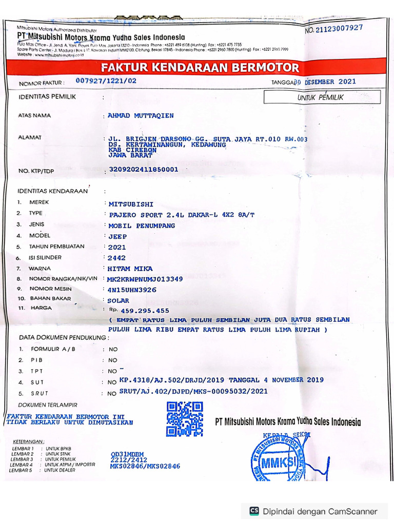 CONTOH FAKTUR KENDARAAN | PDF