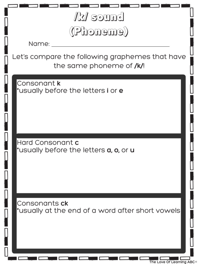 Grapheme Comparison for /k/ Phoneme | PDF
