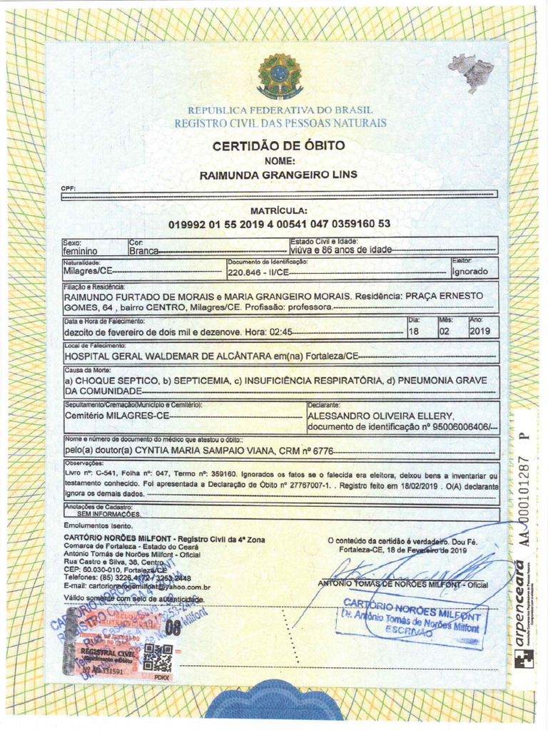 7 - Certidão de Óbito Empregadora | PDF