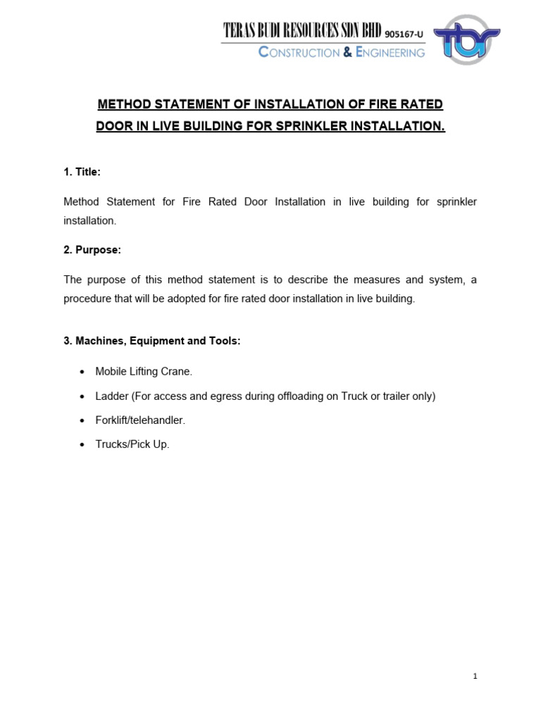 MOS Fire Rated Door Installation | PDF | Door | Fire Sprinkler System