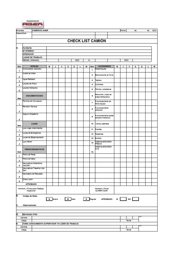 Checklist de Inspección de Camiones | PDF | Vehículos terrestres ...