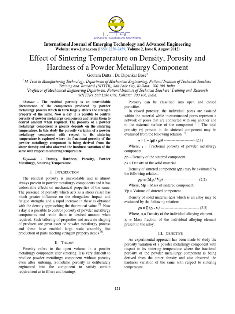 Effect of Sintering Temperature On Density, Porosity and Hardness of A Powder Metallurgy ...