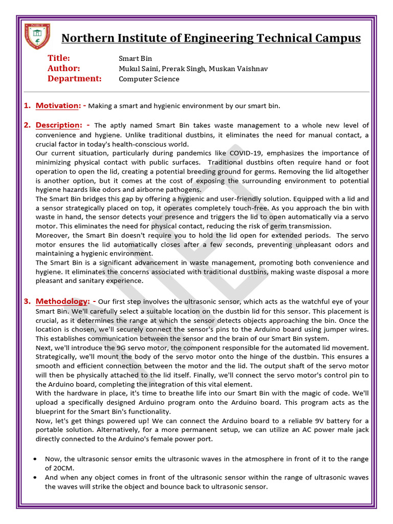 Smart Bin | PDF | Arduino | Hygiene