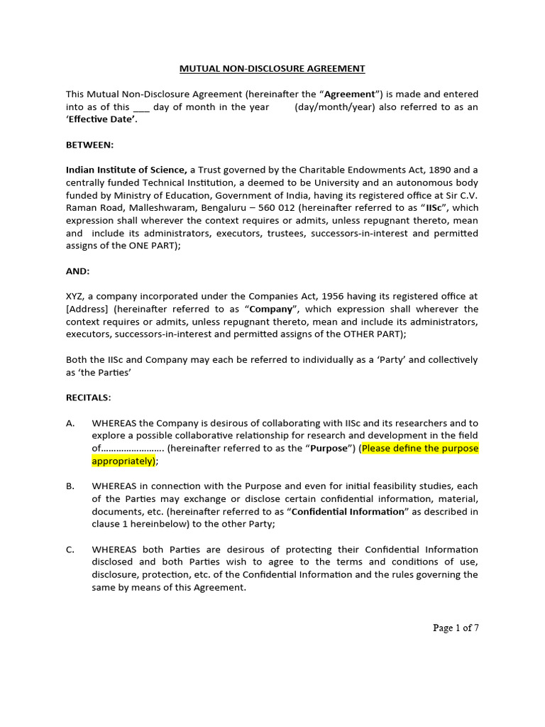 Mutual Non Disclosure Agreement | PDF | Legal Remedy | Intellectual Property