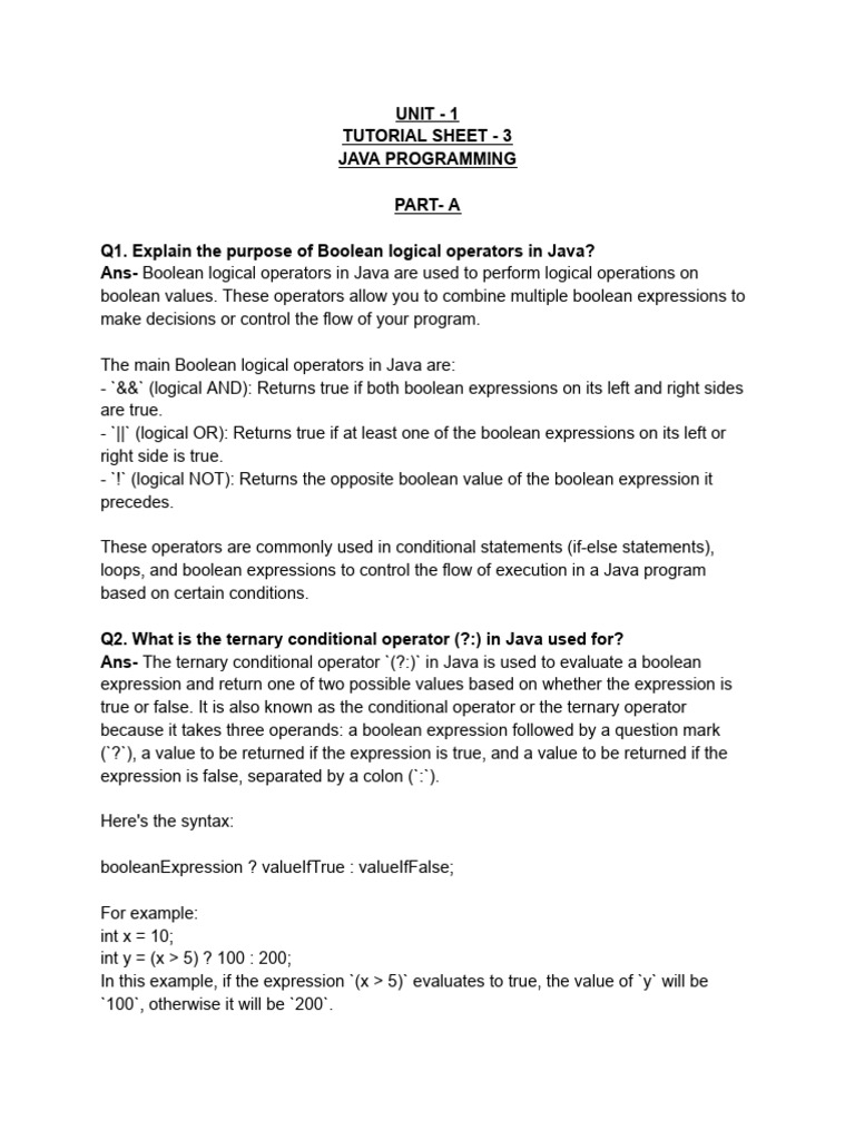 Java Unit-1 Tutorial Sheet Solution | PDF | Control Flow | Integer (Computer Science)