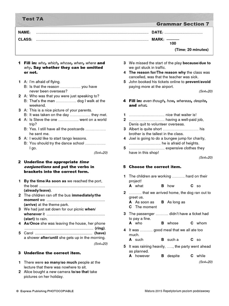 2 Matura 2015 Repetytorium PP Grammar Section 7 Test Ab | PDF