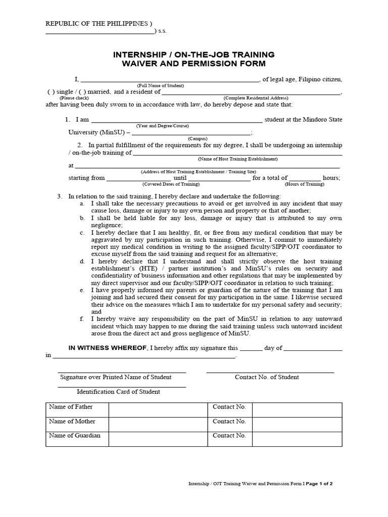 Internship-OJT-Waiver-and-Permission-Form (1) | PDF | Justice | Crime ...