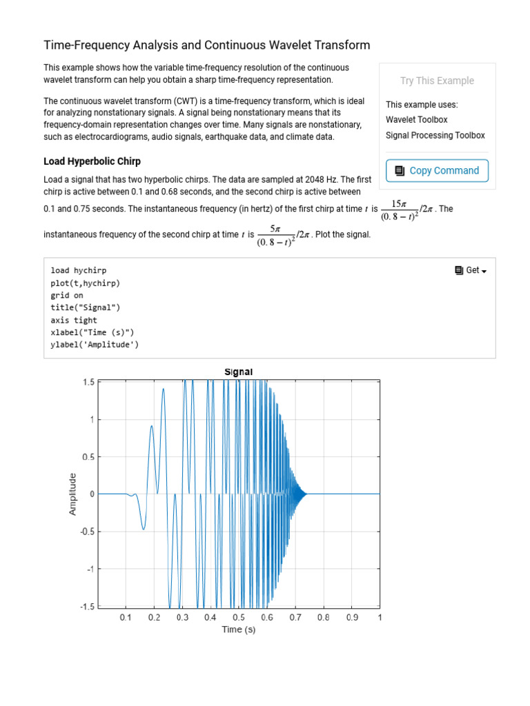Time Frequency Analysis And Continuous Wavelet Transform Matlab And Simulink Pdf Wavelet