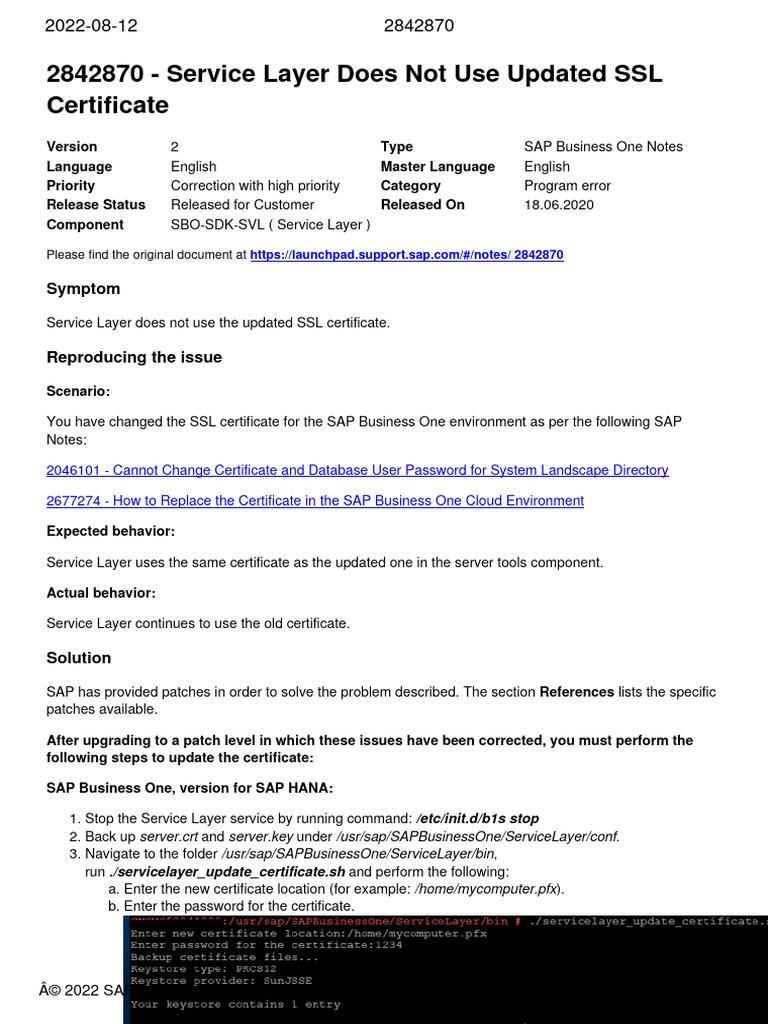 2842870 - Service Layer Does Not Use Updated SSL Certificate | PDF | Transport Layer Security ...