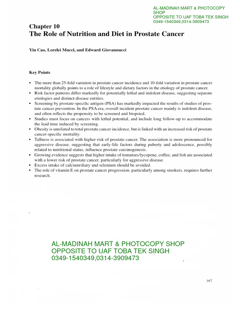Role of Nutrition & Diet in Prostate Cancer | PDF