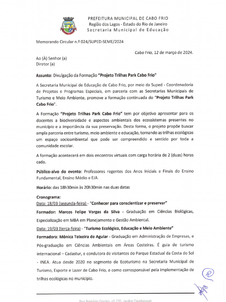 Memorando Circular N.º 024 SUPED SEME 2024 | PDF