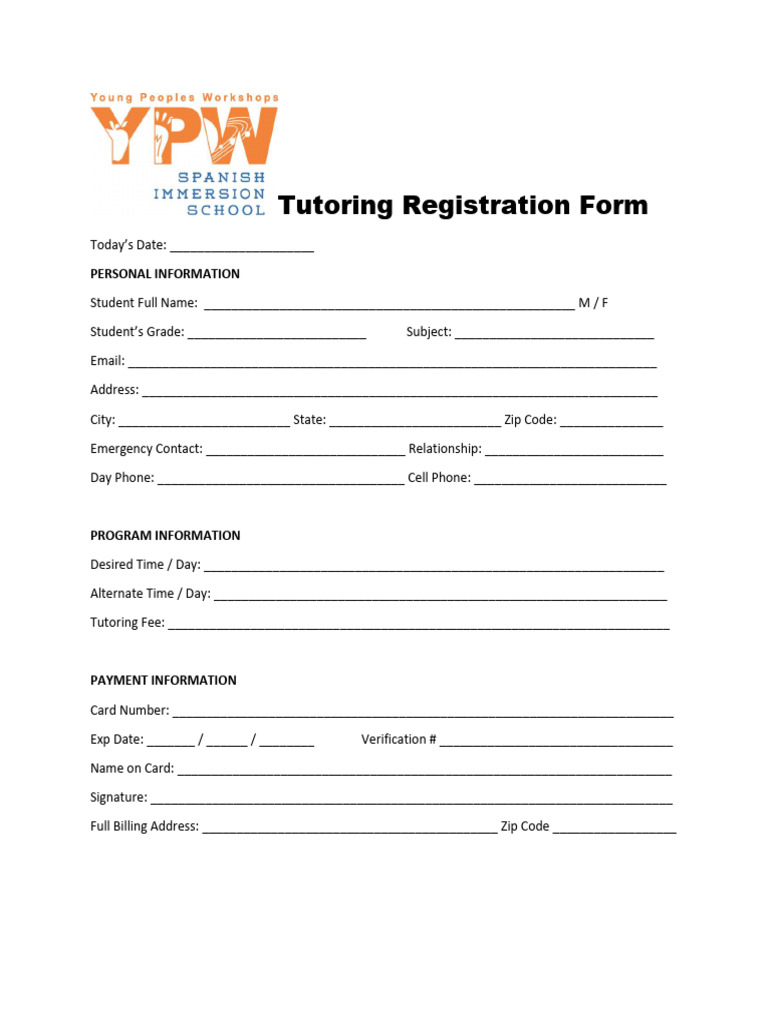 Tutoring Registration Form | Download Free PDF | Prepaid Mobile Phone