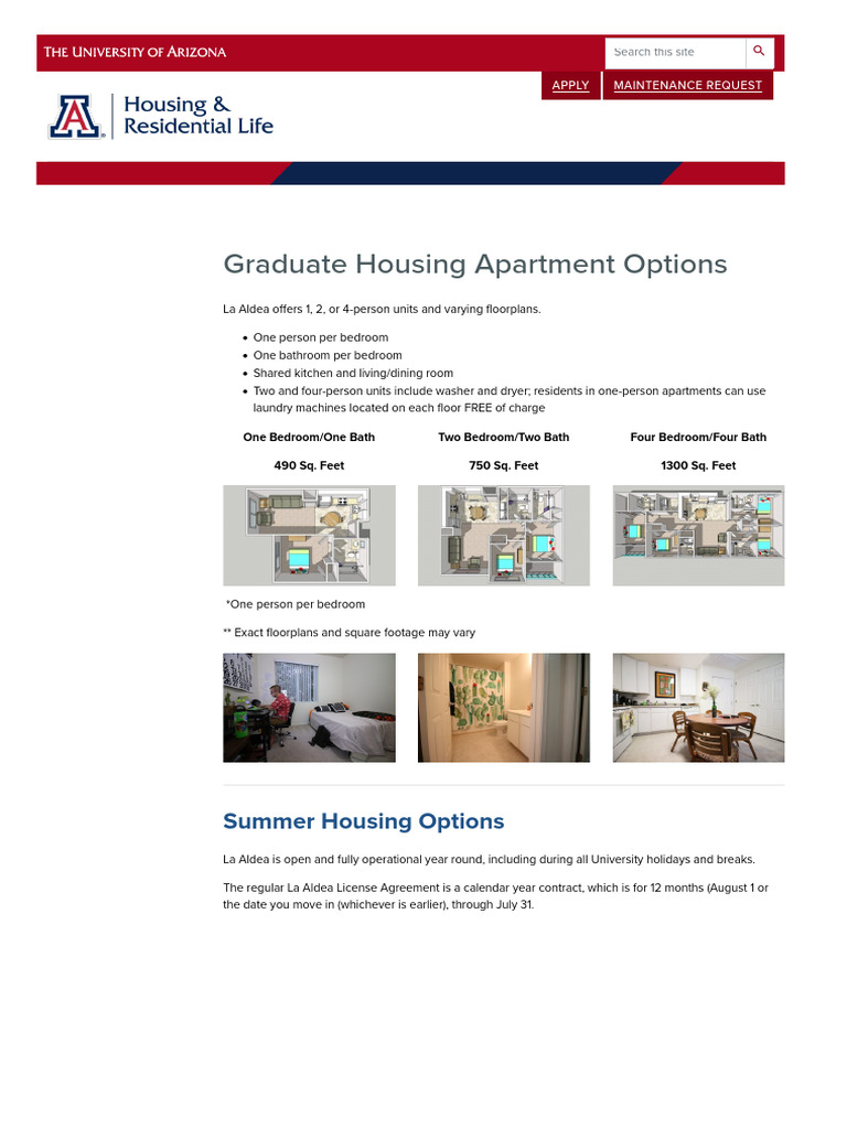Graduate Housing Apartment Options Graduate Housing | PDF | Home ...