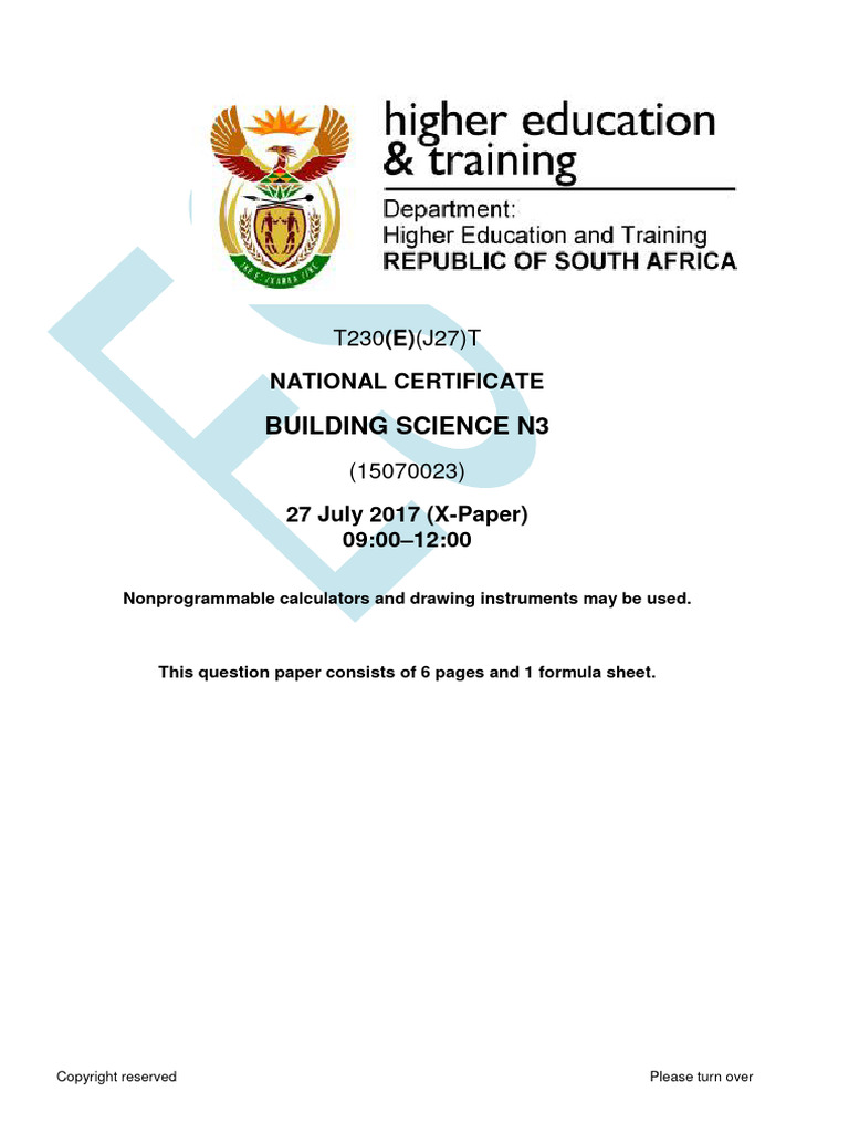 t250 Building Science n3 Aug QP 2017 Signed Off | PDF | Bending | Force